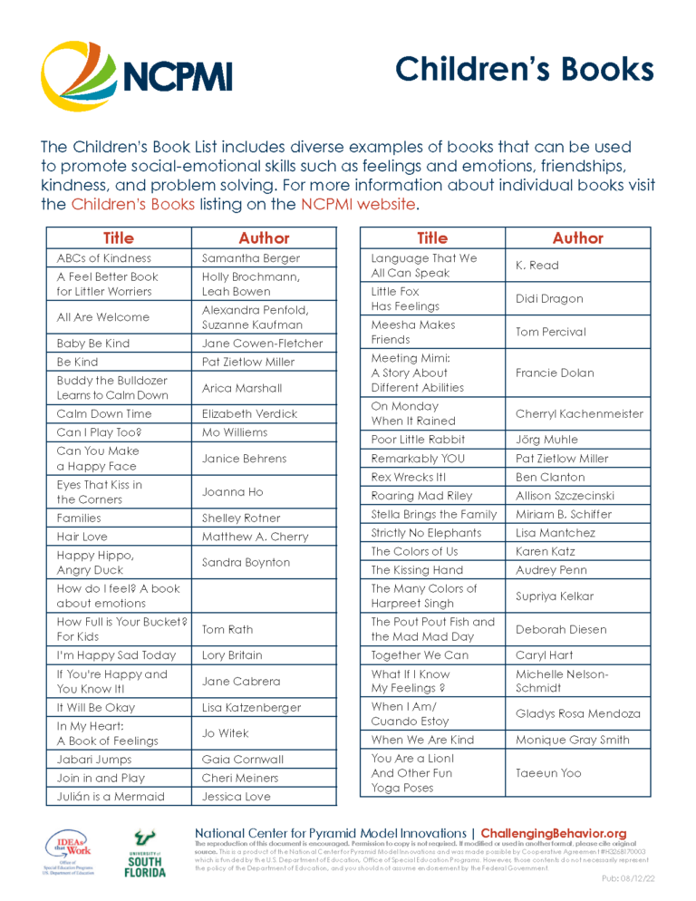 Children's Book List (Titles Only) - National Center for Pyramid Model ...