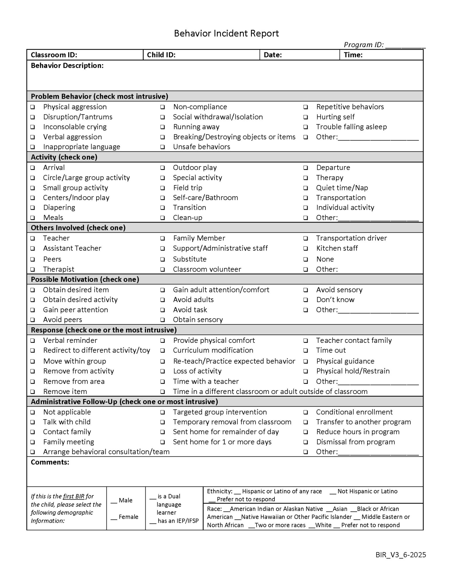 Behavior Incident Report System - National Center for Pyramid Model ...